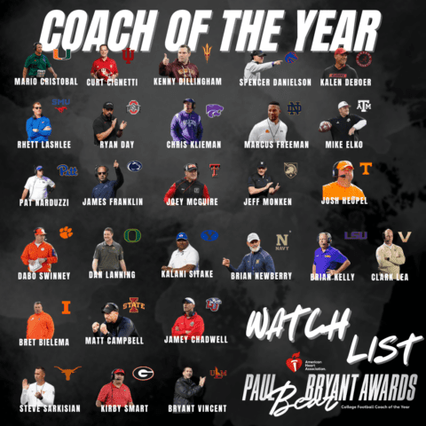 Paul “Bear” Bryant Awards Announce 2024 College Football Coaches Watch ...